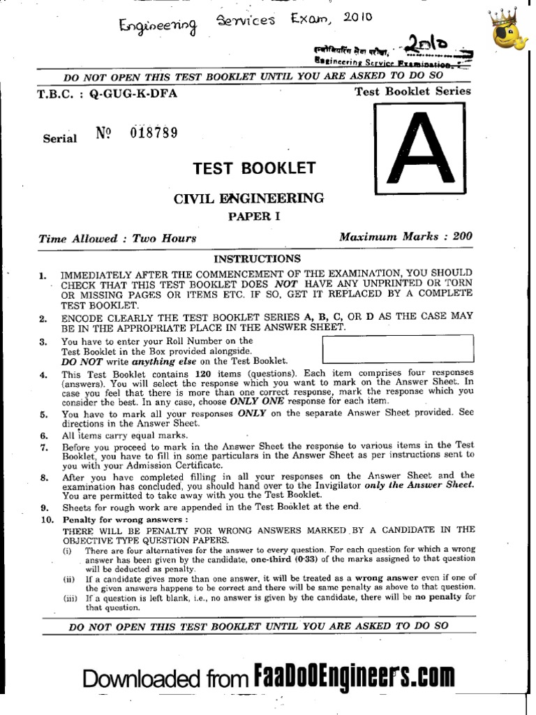 Civil Engineering IES Exam Paper 2010 | PDF