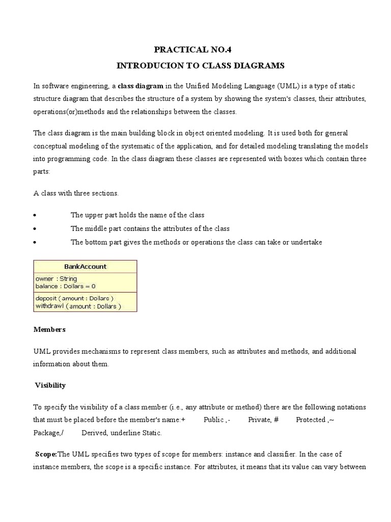 Practical No.4 Introducion To Class Diagrams: Members | PDF | Class ...