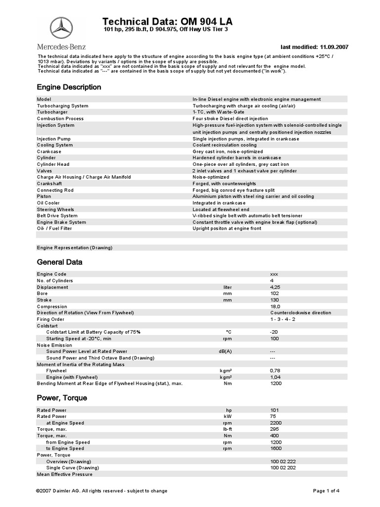 904 101hp Tech Data Sheet | PDF | Engines | Diesel Engine