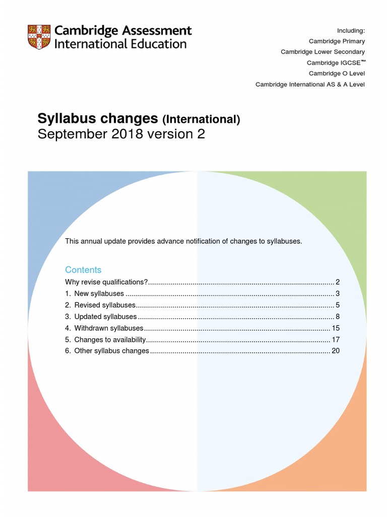 Syllabus Changes: September 2018 Version 2 | PDF