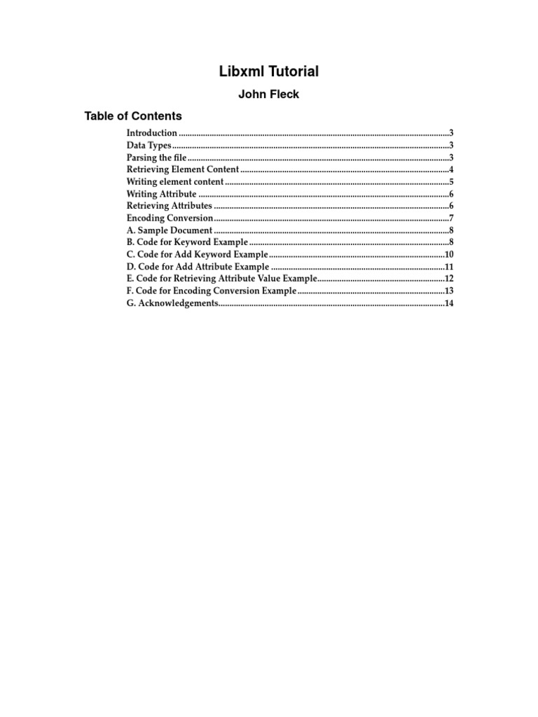Libxml Tutorial: John Fleck | PDF | Xml | Pointer (Computer Programming)