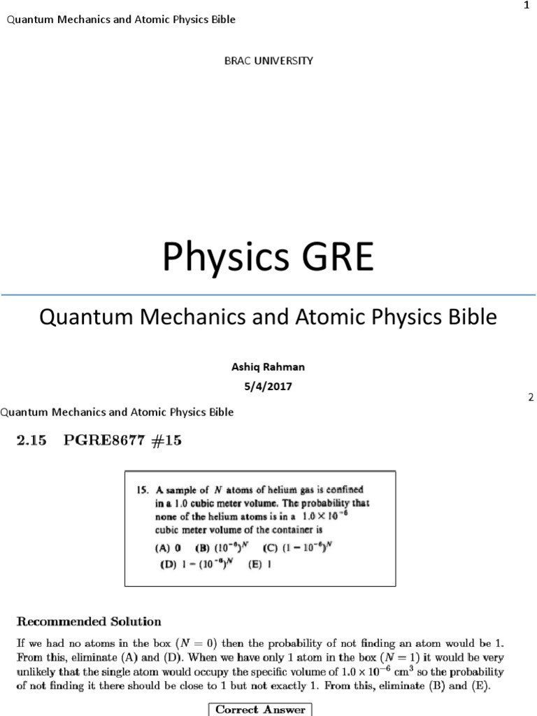 Quantum Mechanics and Atomic Physics Study Guide | PDF | Mechanics ...