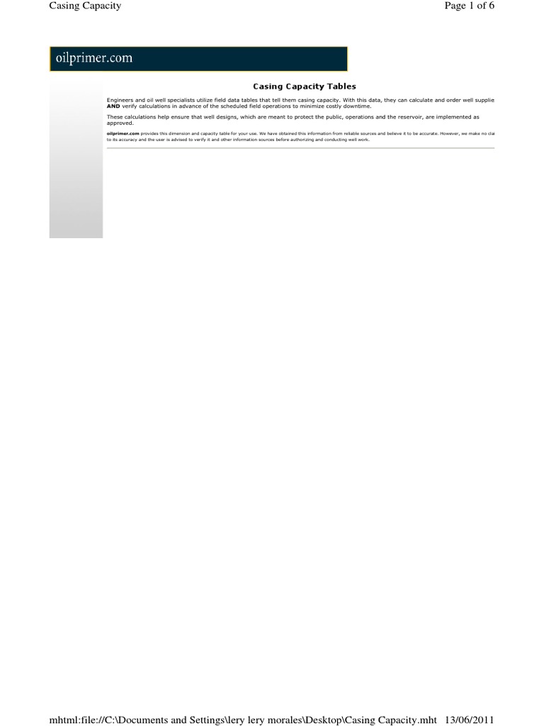 Casing Capacity | PDF