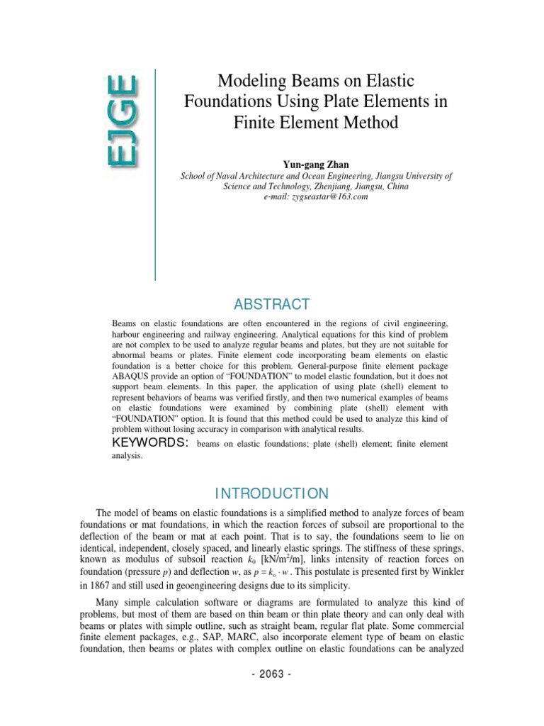 Modeling Beams On Elastic Foundations Using Plate Elements In Finite Element Method By Yun Gang