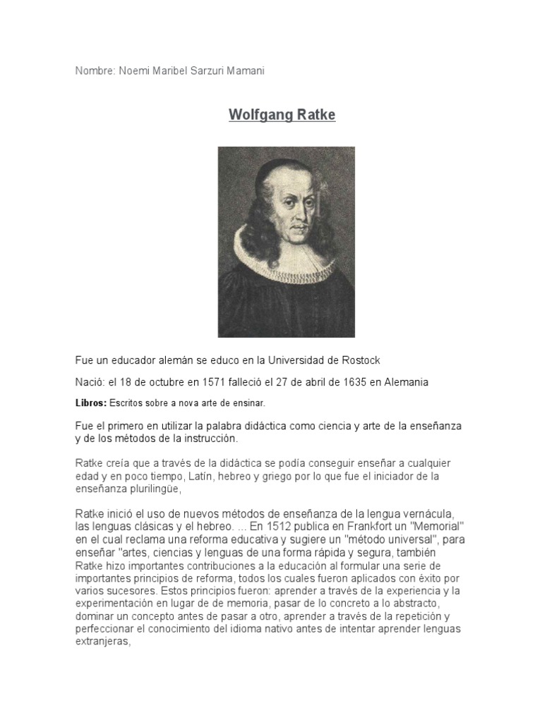 Aportes de Wolfgang Ratke a la Didáctica | PDF | Artes del Lenguaje y ...