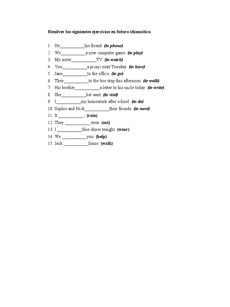 Idiomatic Future Exercises 15 | PDF
