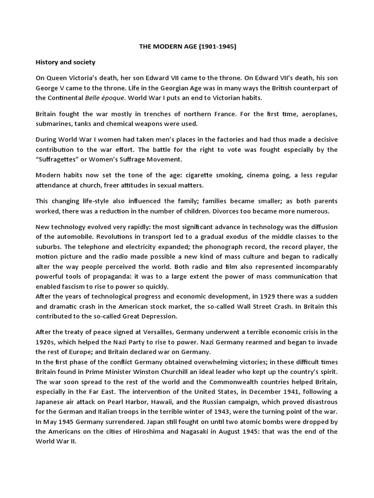 THE MODERN AGE (1901-1945) History and Society | PDF | Id