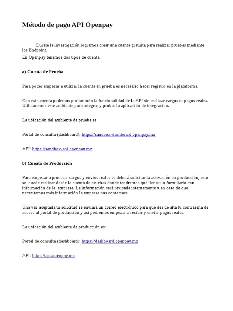 Metodo de Pago Openpay API | PDF