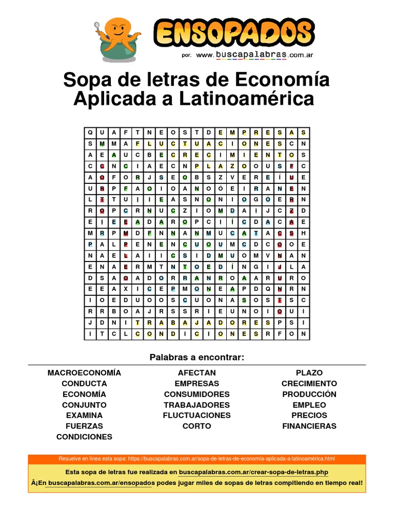 Sopa de Letras de Economía Aplicada A Latinoamérica | PDF | Economias ...