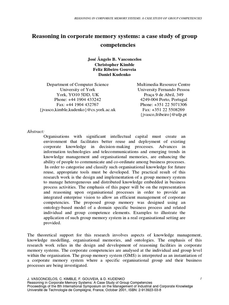 Reasoning in Corporate Memory Systems: A Case Study of Group ...