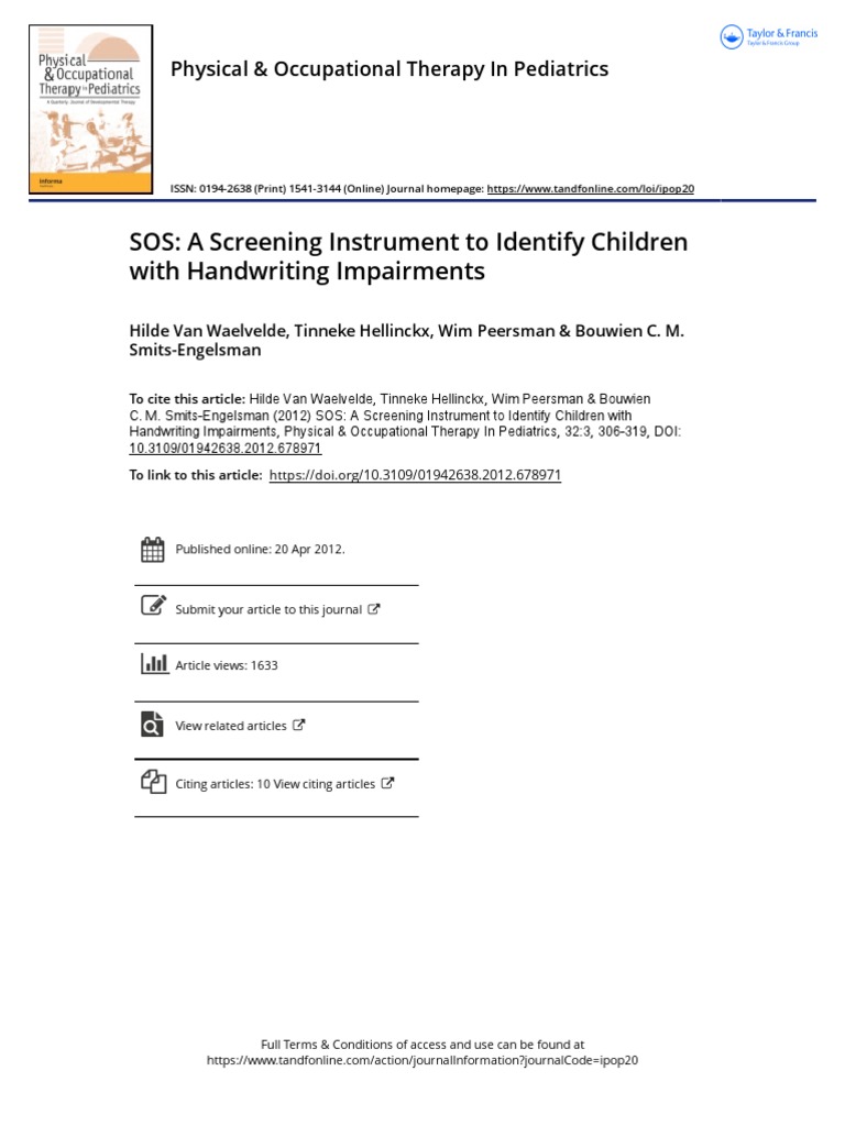 SOS A Screening Instrument To Identify Children With Handwriting ...