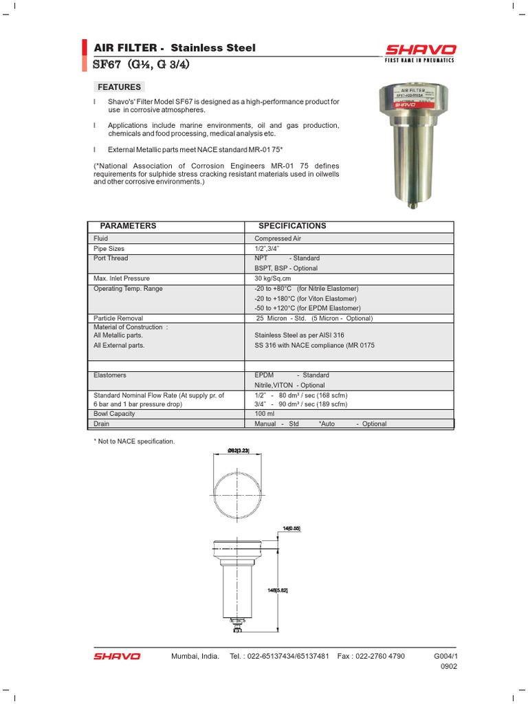AIR FILTER - Stainless Steel SF67 (G, G 3/4) SF67 (G, G 3/4) | PDF ...