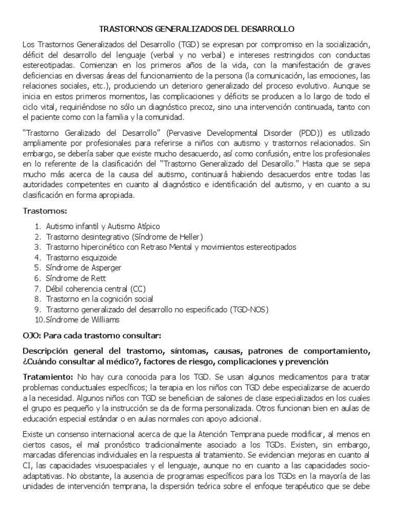 Trastornos Generalizados Del Desarrollo Expo | PDF | Espectro autista | Trastornos profundos del ...