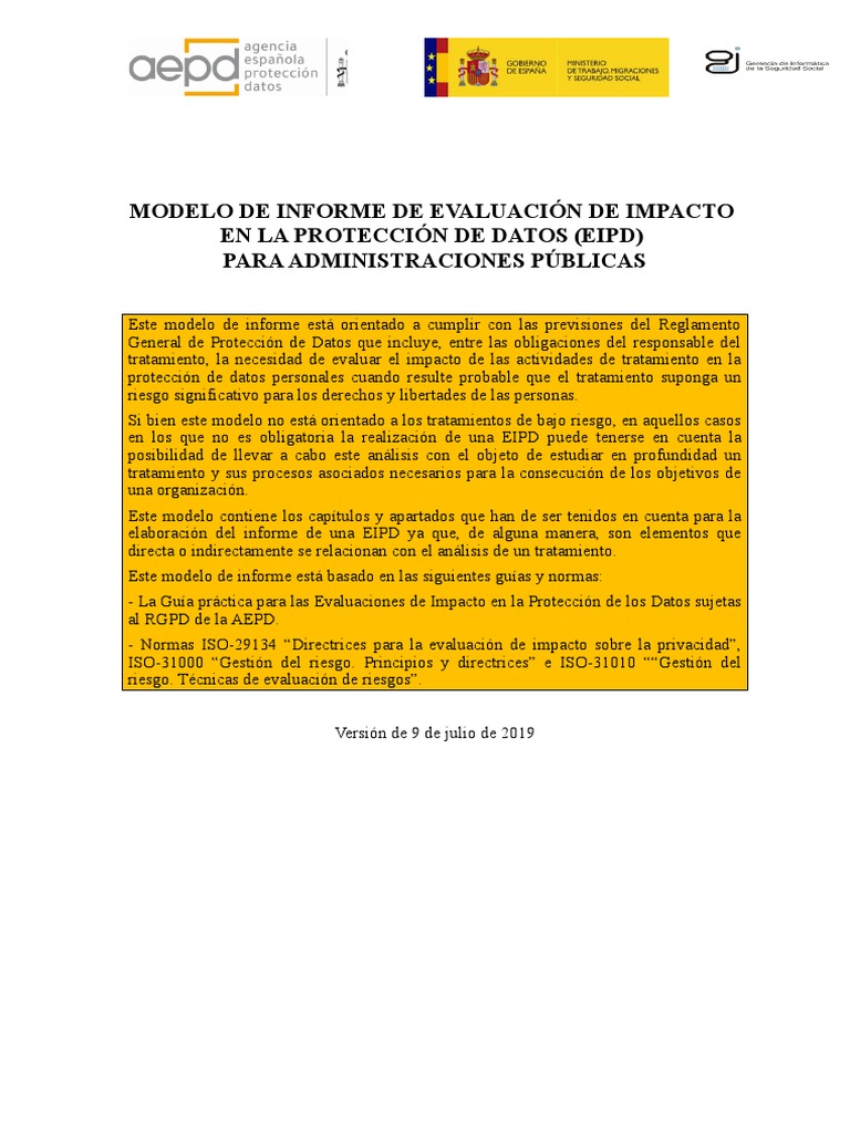 Modelo Informe EIPD AAPP | PDF | Privacidad | Privacidad de la información