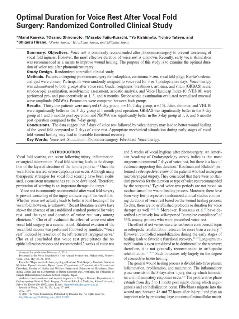 Optimal Duration For Voice Rest After Vocal Fold Sugery544545454545454 ...