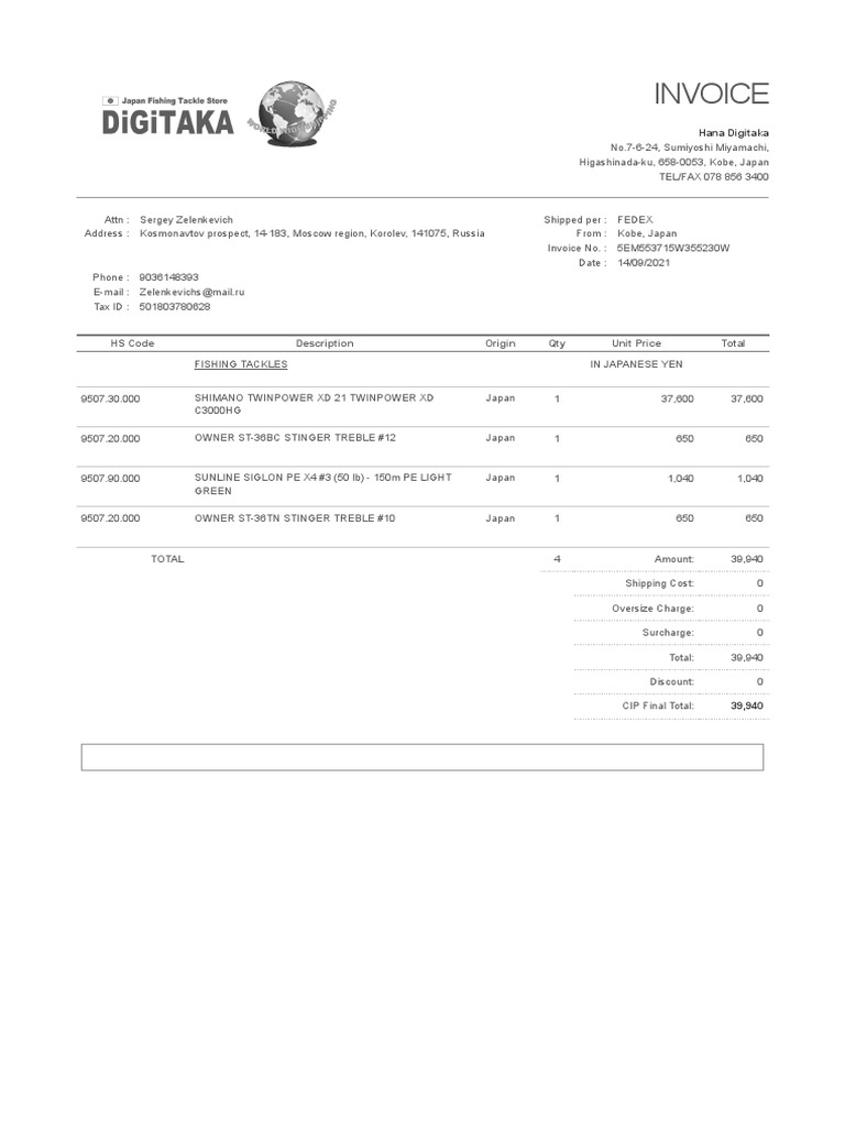 Invoice: HS Code Description Origin Qty Unit Price Total | PDF ...
