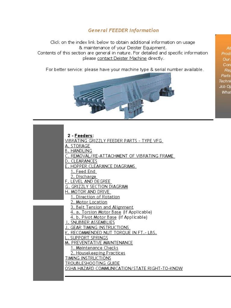 General FEEDER Information | PDF | Belt (Mechanical) | Bearing (Mechanical)