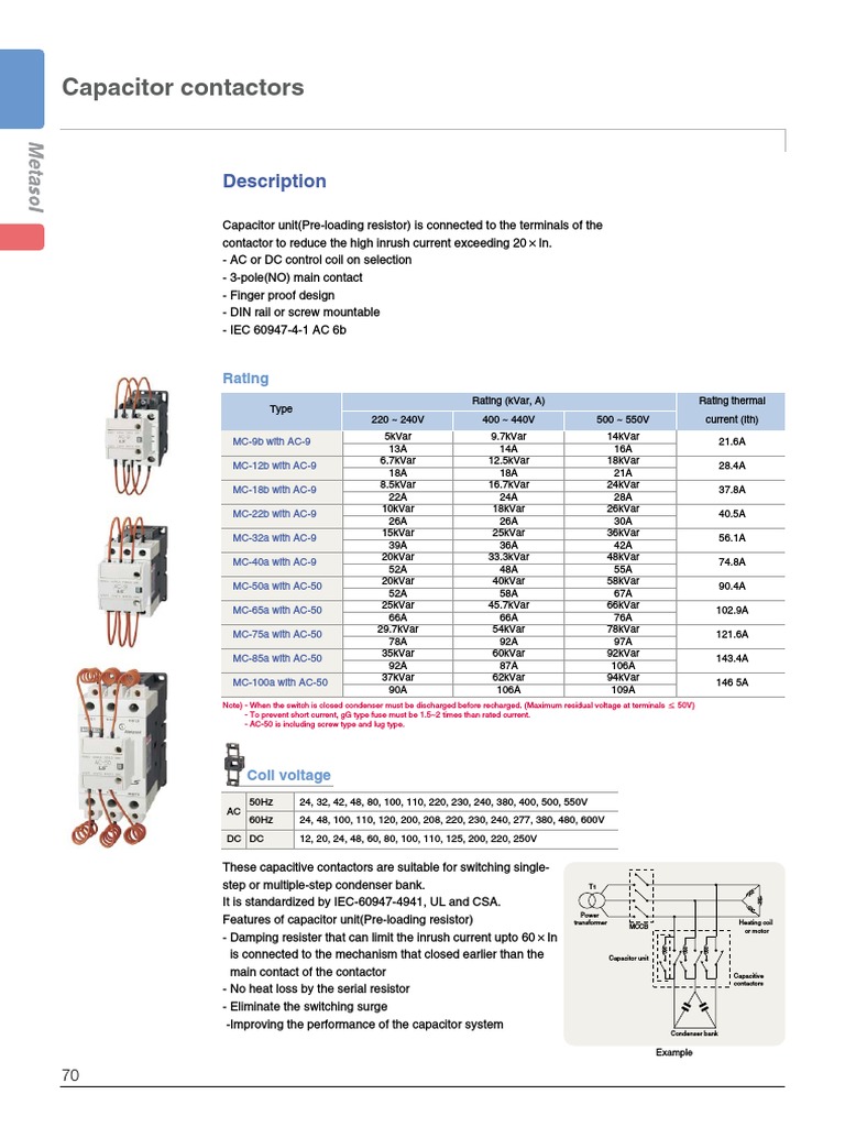 Capacitor Contactors: Description | PDF | Capacitor | Alternating Current