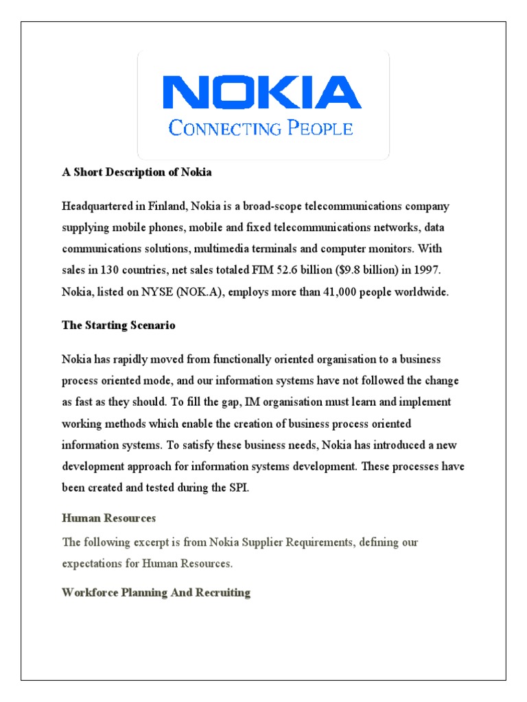 A Short Description of Nokia: Human Resources | PDF | Occupational ...