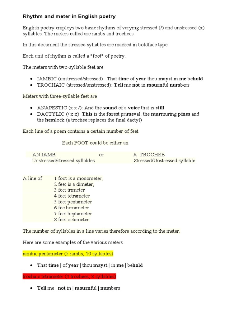 Rhythm and Meter in English Poetry | PDF | Metre (Poetry) | Poetry