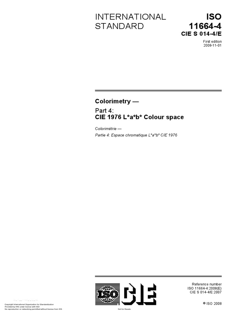 International Standard: Colorimetry - CIE 1976 L A B Colour Space ...