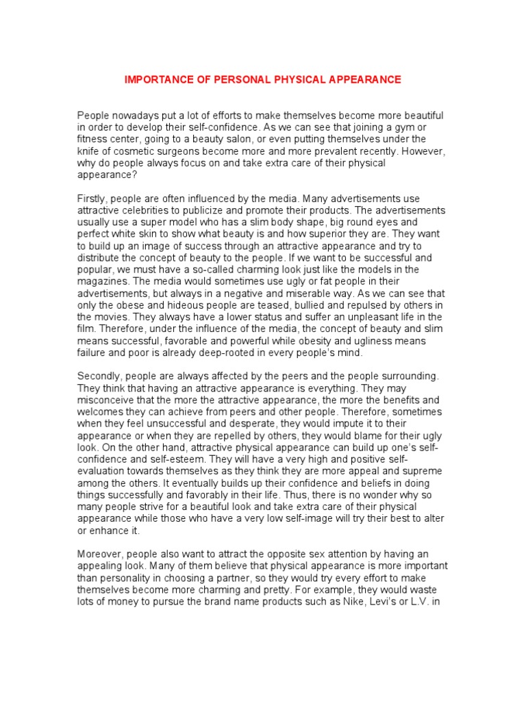 Importance of Personal Physical Appearance | PDF | Beauty | Clothing
