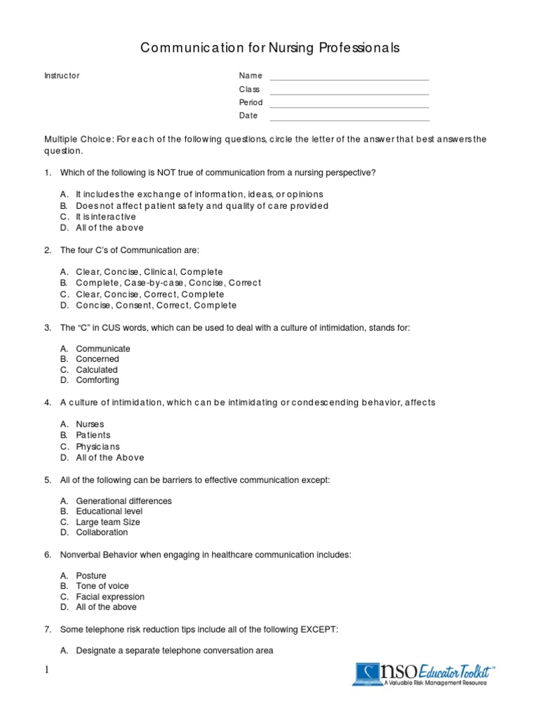 Nursing Communication MCQs and Barriers | PDF | Health Insurance ...