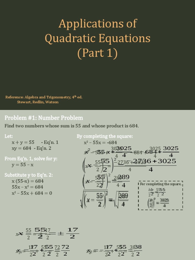 Applications of Quadratic Equation - Part 1 | PDF | Area | Quadratic ...