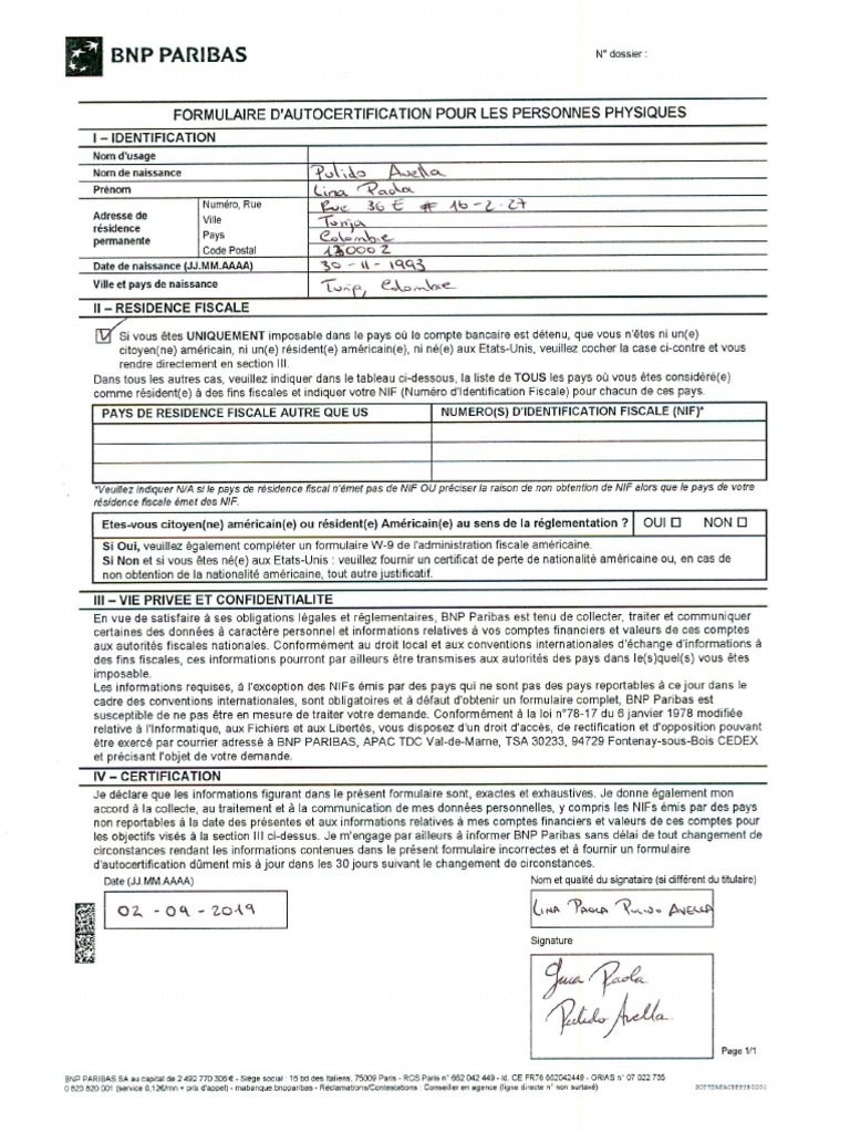 Formulaire BNP Paribas | PDF