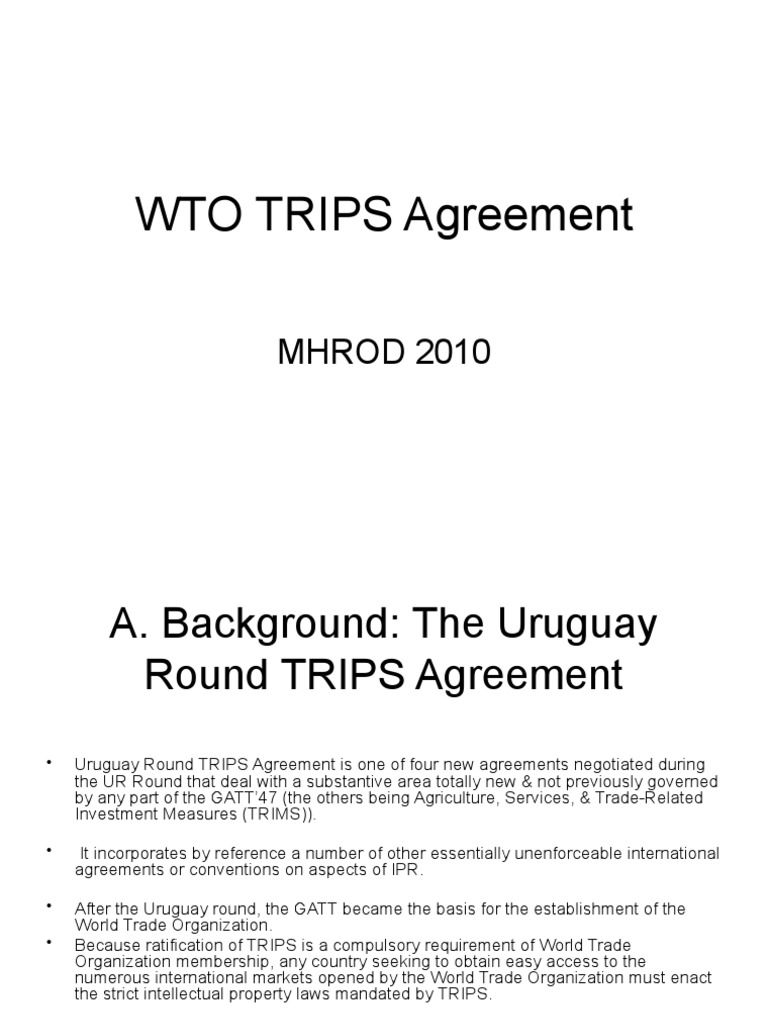 WTO TRIPS: Global IP Framework | PDF | International Trade | Trips ...