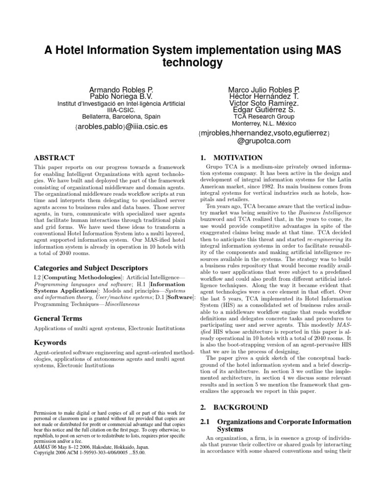 A Hotel Information System Implementation Using MAS Technology ...