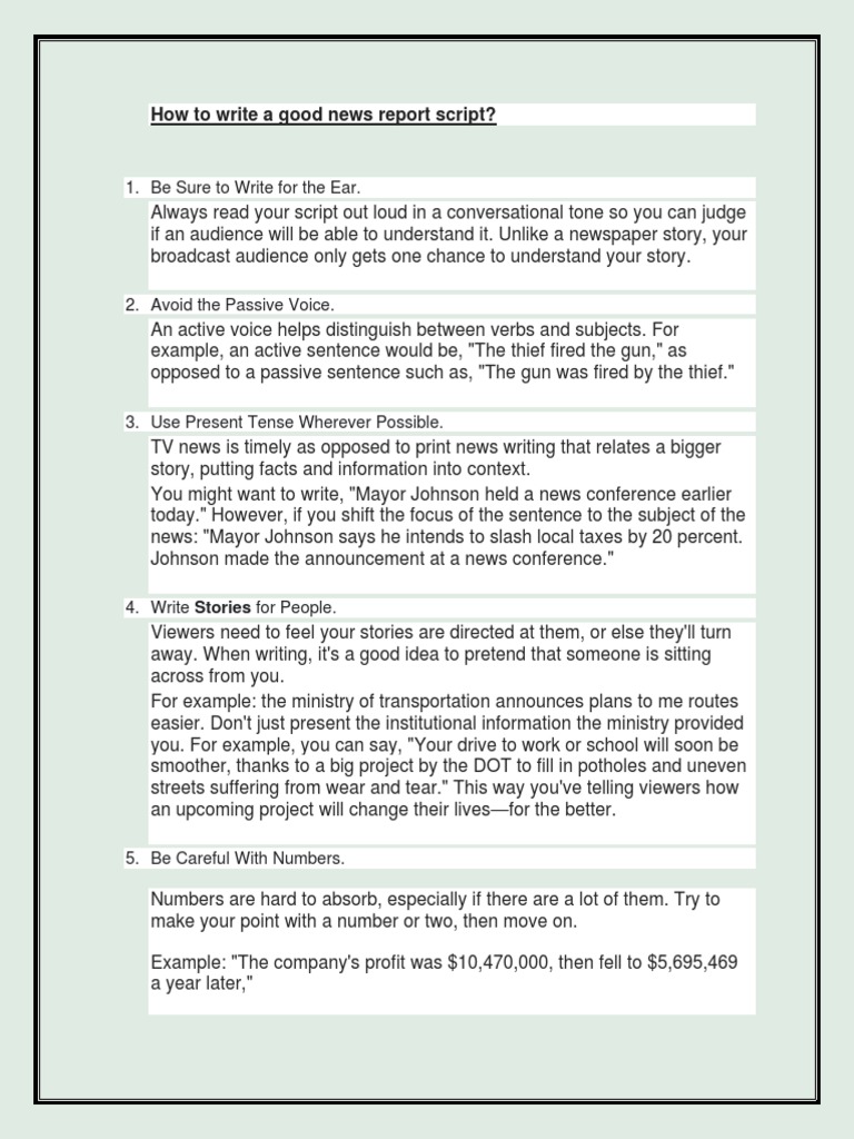 How To Write A Good News Report Script | Download Free PDF | News