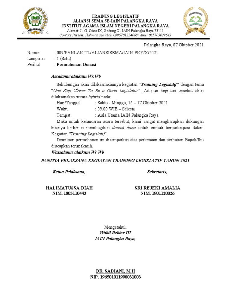 Permohonan Donasi Training Legislatif | PDF