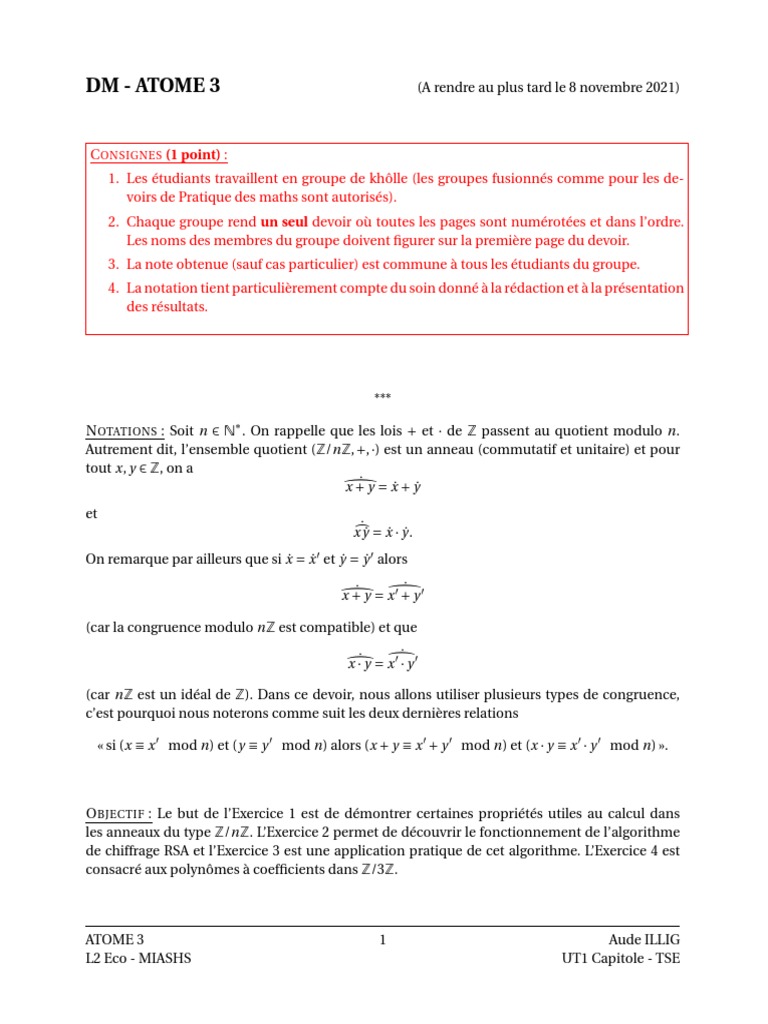 Atome3 DM 2021 Corrig | PDF | Nombre premier | Public-key cryptography