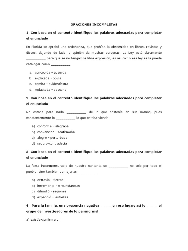 Oraciones Incompletas | PDF