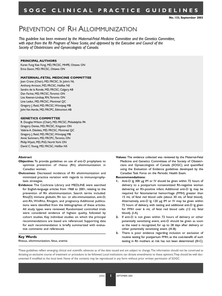 Prevention of RH Alloimmunization | PDF | Miscarriage | Pregnancy