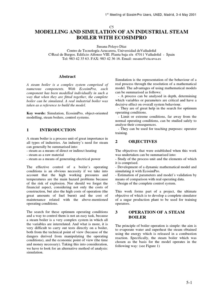 Modelling and Simulation of An Industrial Steam Boiler With Ecosimpro ...