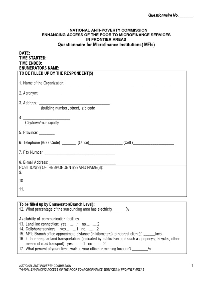 1 1 MFI Survey Questionnaire | PDF | Microfinance | Audit