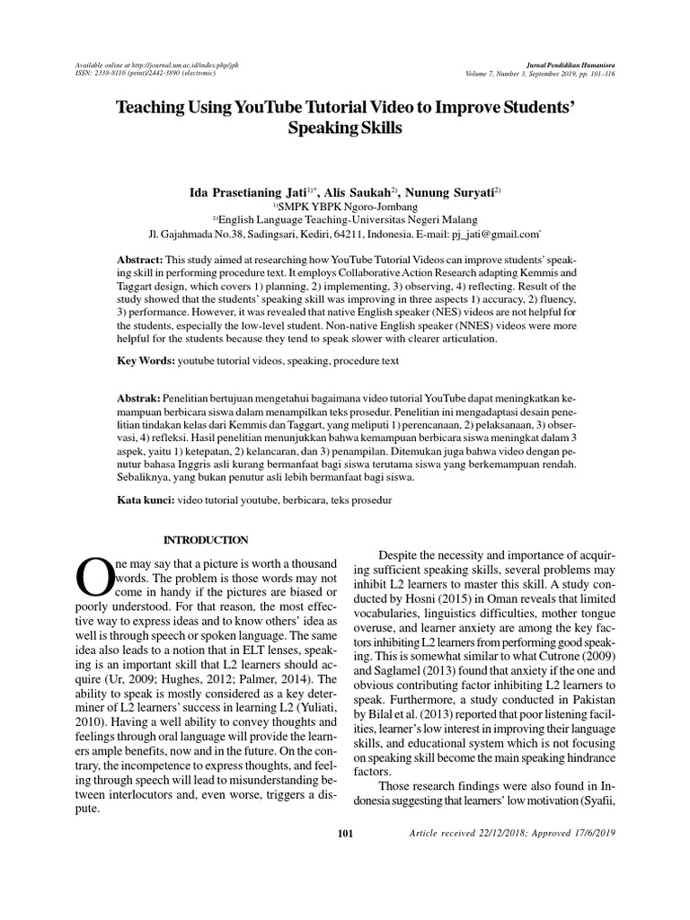 Teaching Using Youtube Tutorial Video To Improve Students' Speaking ...