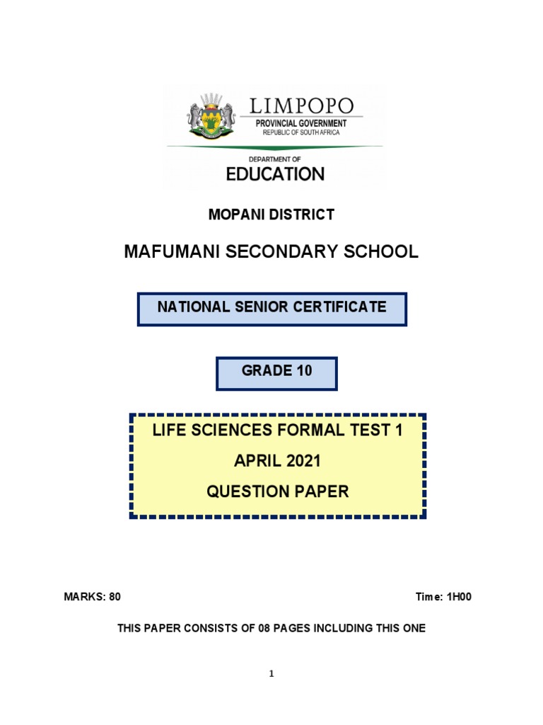 Life Science Test 1 2021 Grade 10. Final | PDF | Cell (Biology) | Cell ...