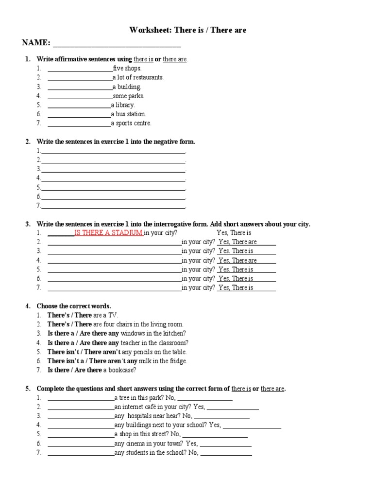 "There Is/There Are Worksheet" | PDF | Question