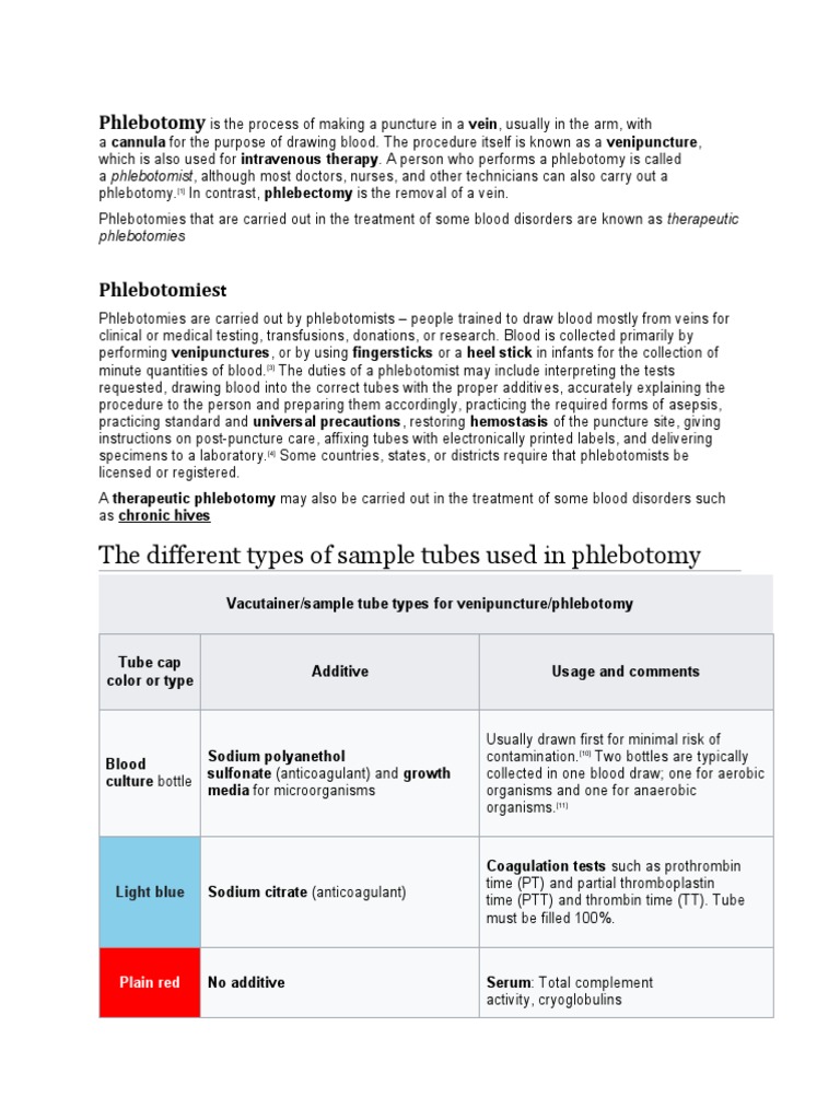 The Different Types of Sample Tubes Used in Phlebotomy | PDF | Blood ...
