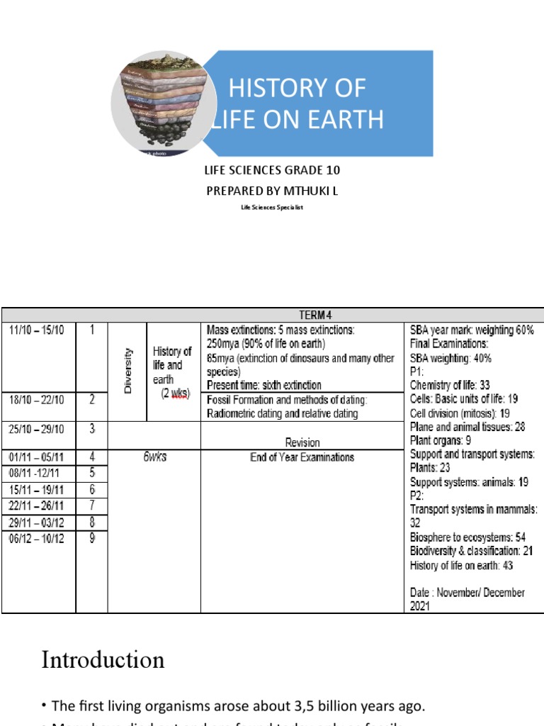 Life Sciences Gr.10 PPT History of Life On Earth | PDF | Fossil | Earth