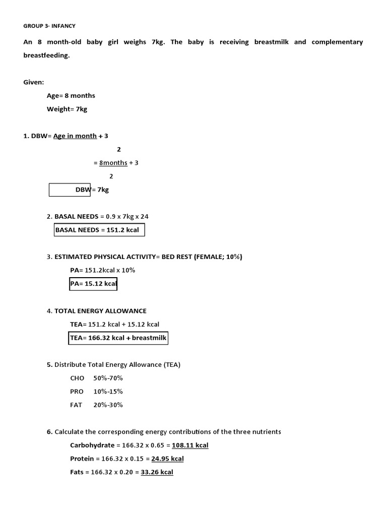 2 DBW 7kg: Group 3-Infancy | PDF | Calorie | Fat