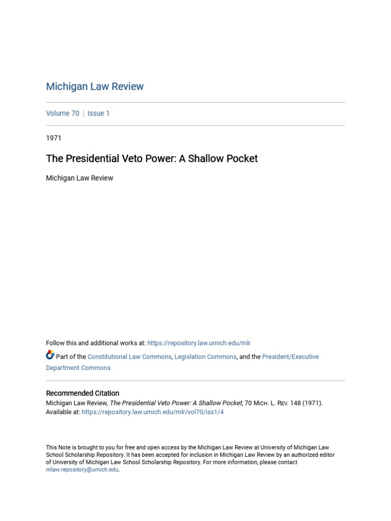 The Presidential Veto Power - A Shallow Pocket | PDF | Veto | American ...