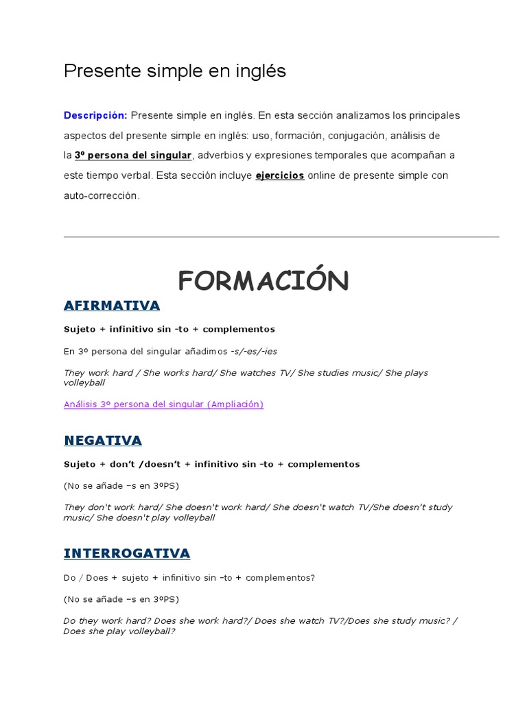 Presente Simple en Inglés | PDF