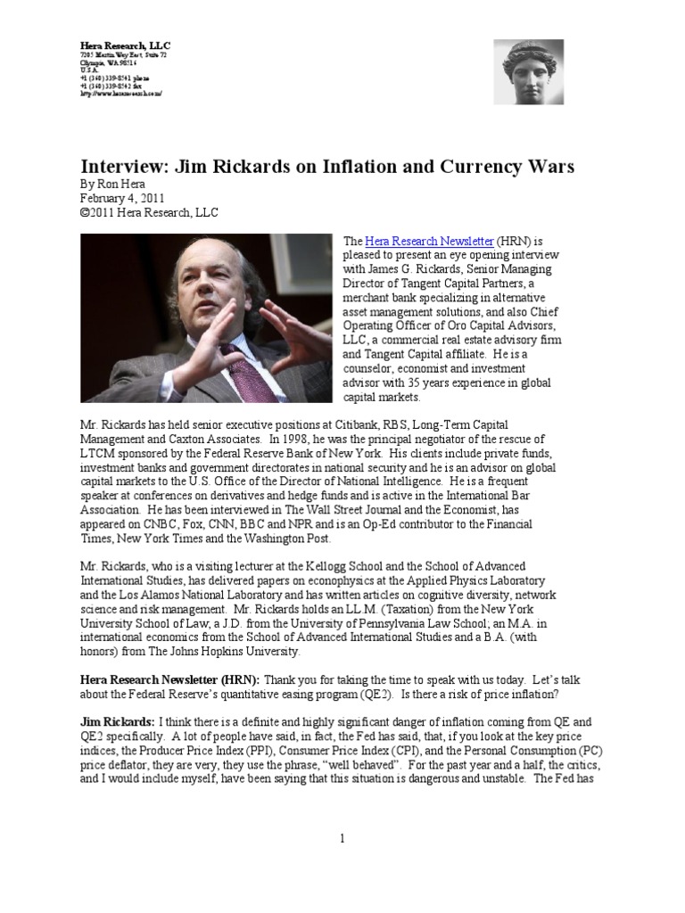 Jim Rickards On Inflation and Currency Wars | PDF | Federal Reserve System | Quantitative Easing