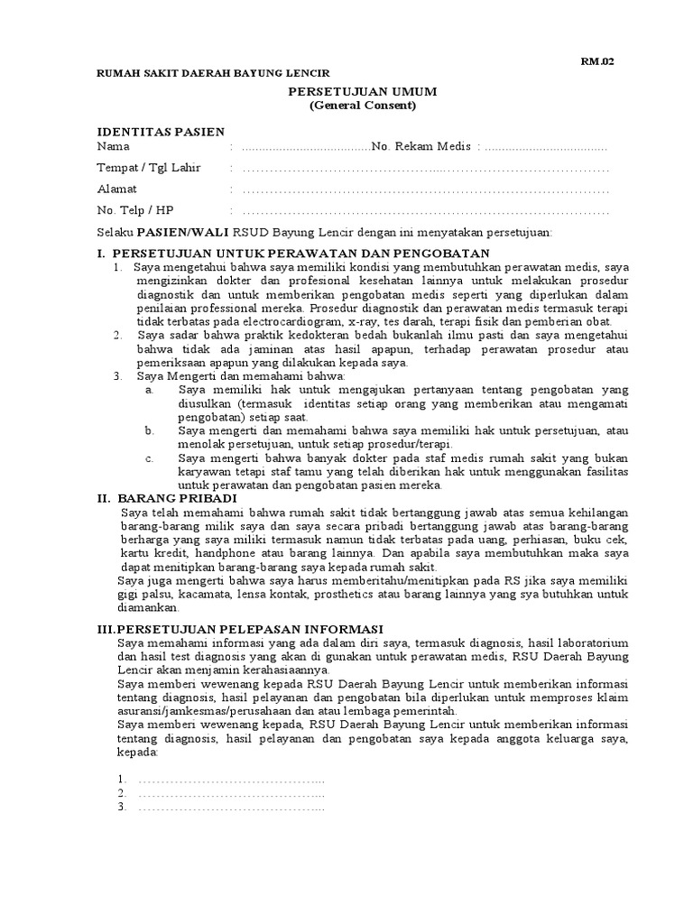 RM 02 Formulir Persetujuan Umum (General Consent) (1) (Yg Baru) | PDF