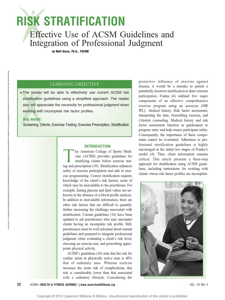 RISK STRATIFICATION Effective Use of ACSM.8 | PDF | Body Mass Index ...