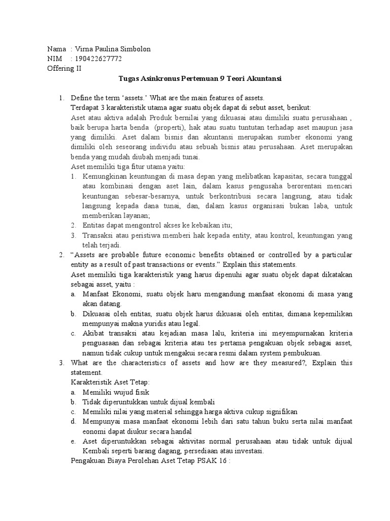 Virna Paulina Simbolon - Pertemuan 9 - Teori Akuntansi | PDF | Bisnis | Pengelolaan Keuangan & Uang